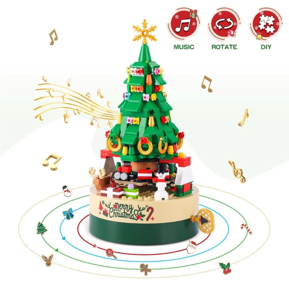 Holiday | Rotating Diy Christmas Tree Building Blocks Musical Box ...